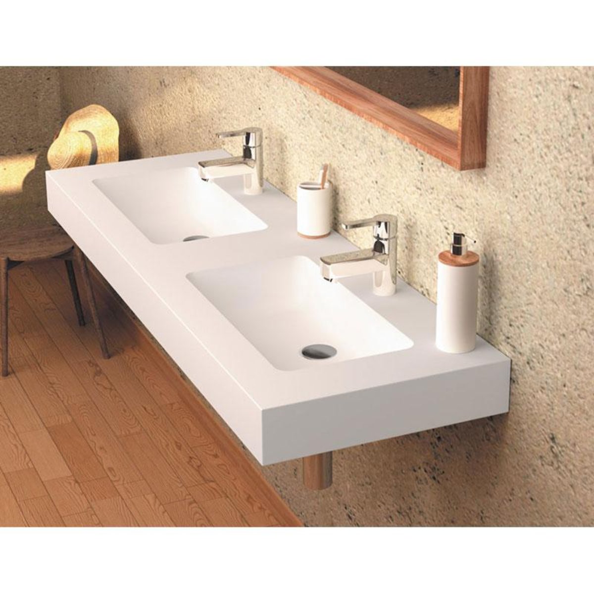 Vasque double ou simple suspendue en sanydur CARDIFF MURO – Le Monde du ...