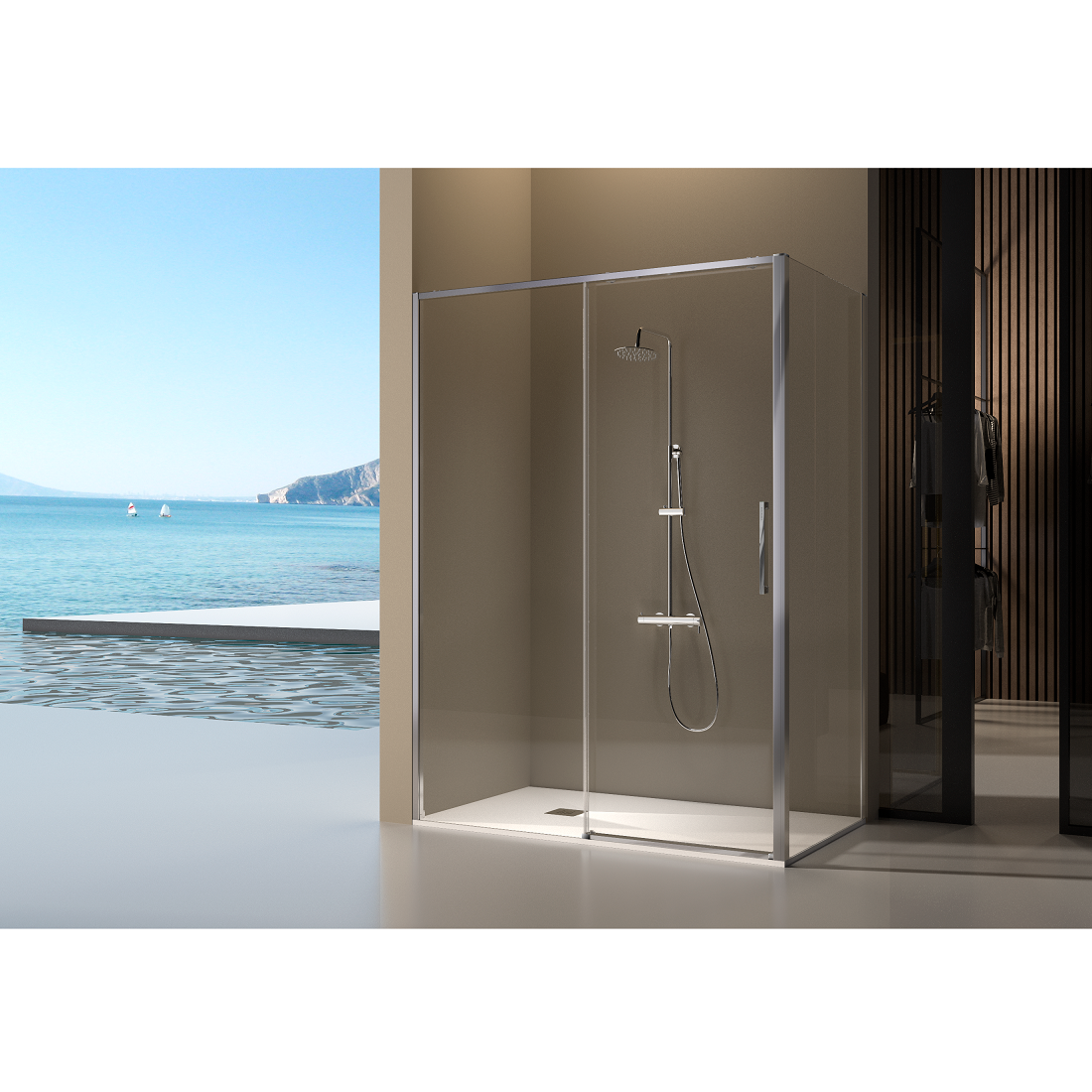 Paroi de douche fixe + porte coulissante DELTA – Le Monde du Bain